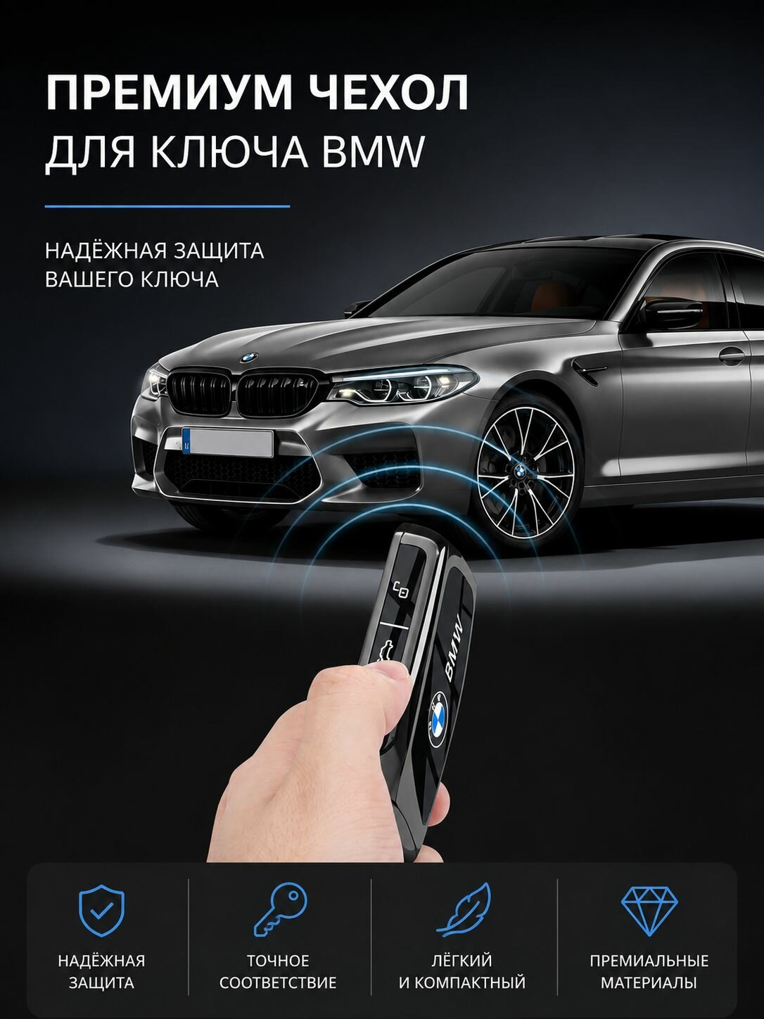 Чехол для ключа BMW X1 U11, X2 U10, X3 G45 G48, X5 G05 рест, G18, X6 G06 рест. X7 G07, 5-серия G60, 7-серия G70, XM G09, iX, i7, M3 G80/G81, M4 G82, M5 G90, X4M рест — фото 1