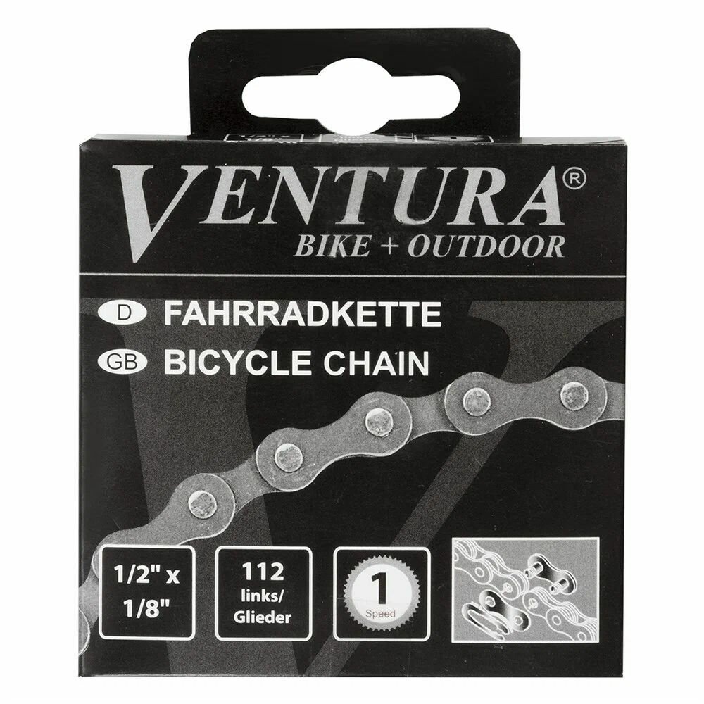 Велосипедная цепь 1 скорость VENTURA 1/2"х1/8" 112 звеньев, с замком в коробке