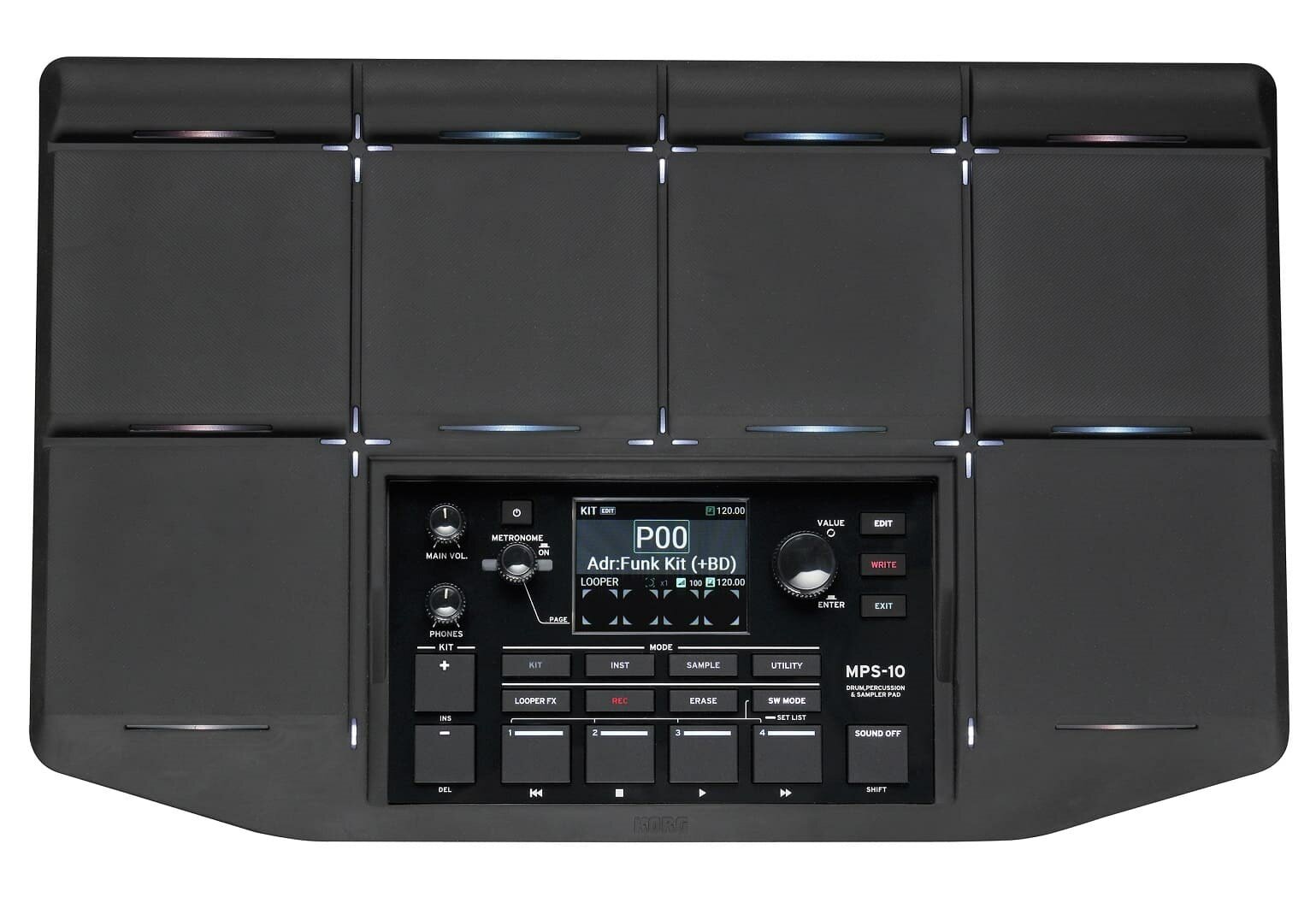 KORG MPS-10 перкуссионный пэд, семплер, полифония 48 голосов, 200 пресетов (100 заводских)