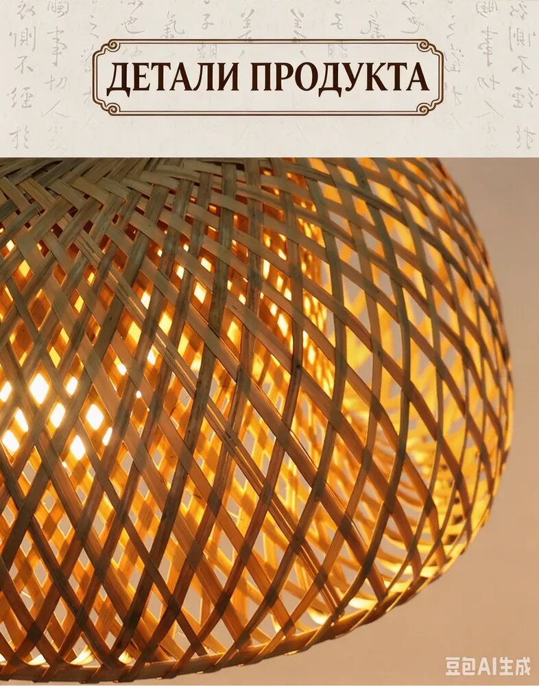 Люстра, 15 Вт, бамбук, Юго-Восточная Азия, регулируемая высота 1,2 м, диаметр 45 см — фото 1