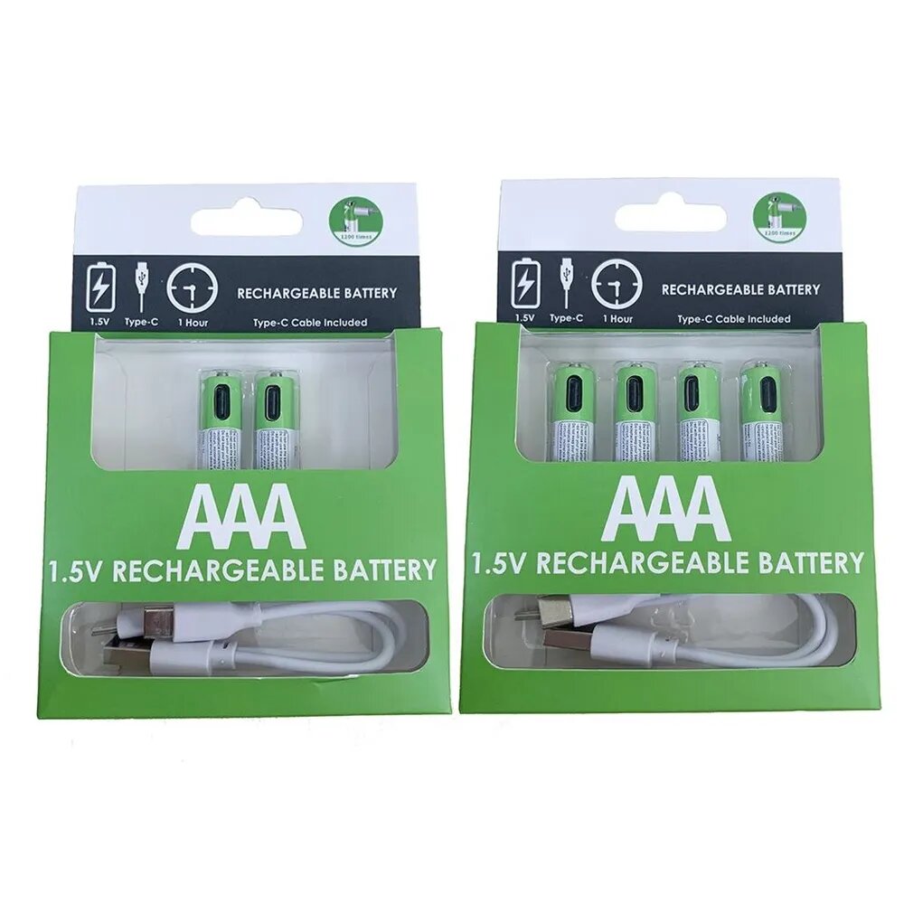 AAA 1.5V 750mAh 1200times USB Rechargeable Battery, Green Color, Battery Box — фото 1