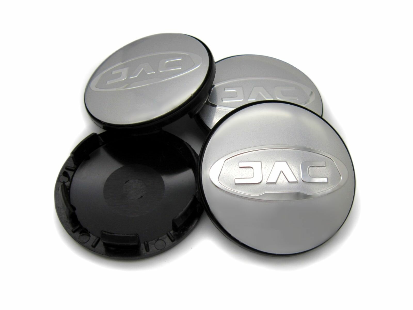Колпачки заглушки на литые диски КиК JAC silver 62/55/10, комплект 4 шт.