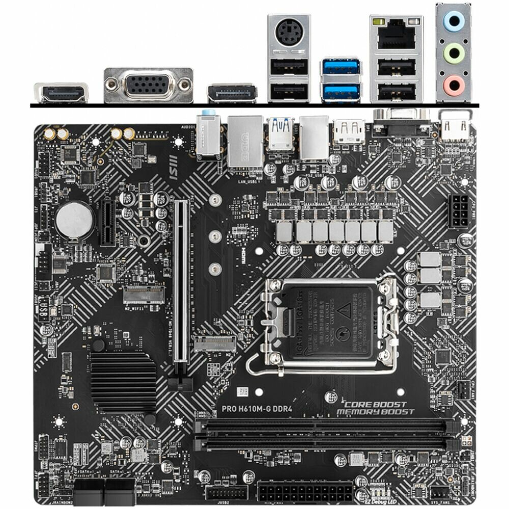 Материнская плата MSI Pro H610M-G DDR4 H610 Socket-1700 2xDDR4, 4xSATA3, 1xM.2, 1xPCI-E16x, 2xUSB3.2, D-Sub, DP, HDMI, Glan, mATX
