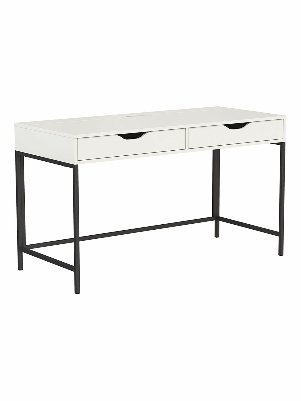 Компьютерный, письменный стол Хиллс, прямой, с ящиками, 132x58x76.5 см, Белый, ЛДСП / Черный, металл
