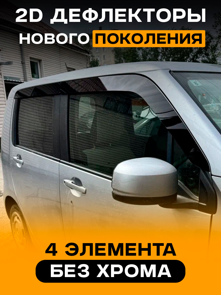 Дефлекторы на Honda N-WGN (Хонда Н Вагон) 2 покол-е, 2019-2026, 2D ветровики на окна автомобиля, черные
