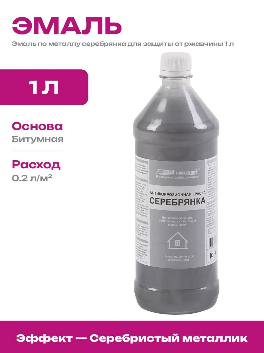 Краска серебрянка БТ-177 по ржавчине для наружных работ 1 л