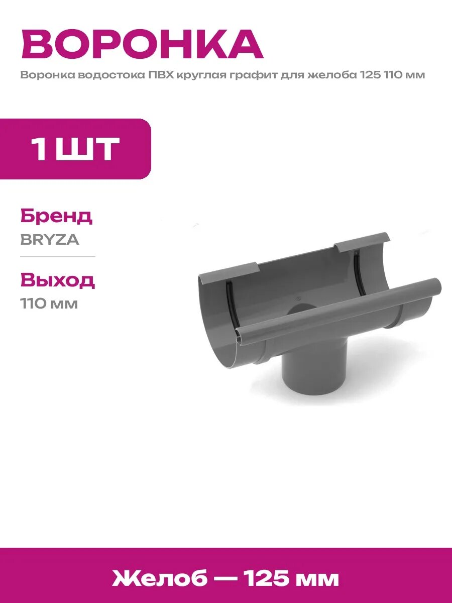 Воронка желоба водосточная ПВХ 125 мм графитового цвета