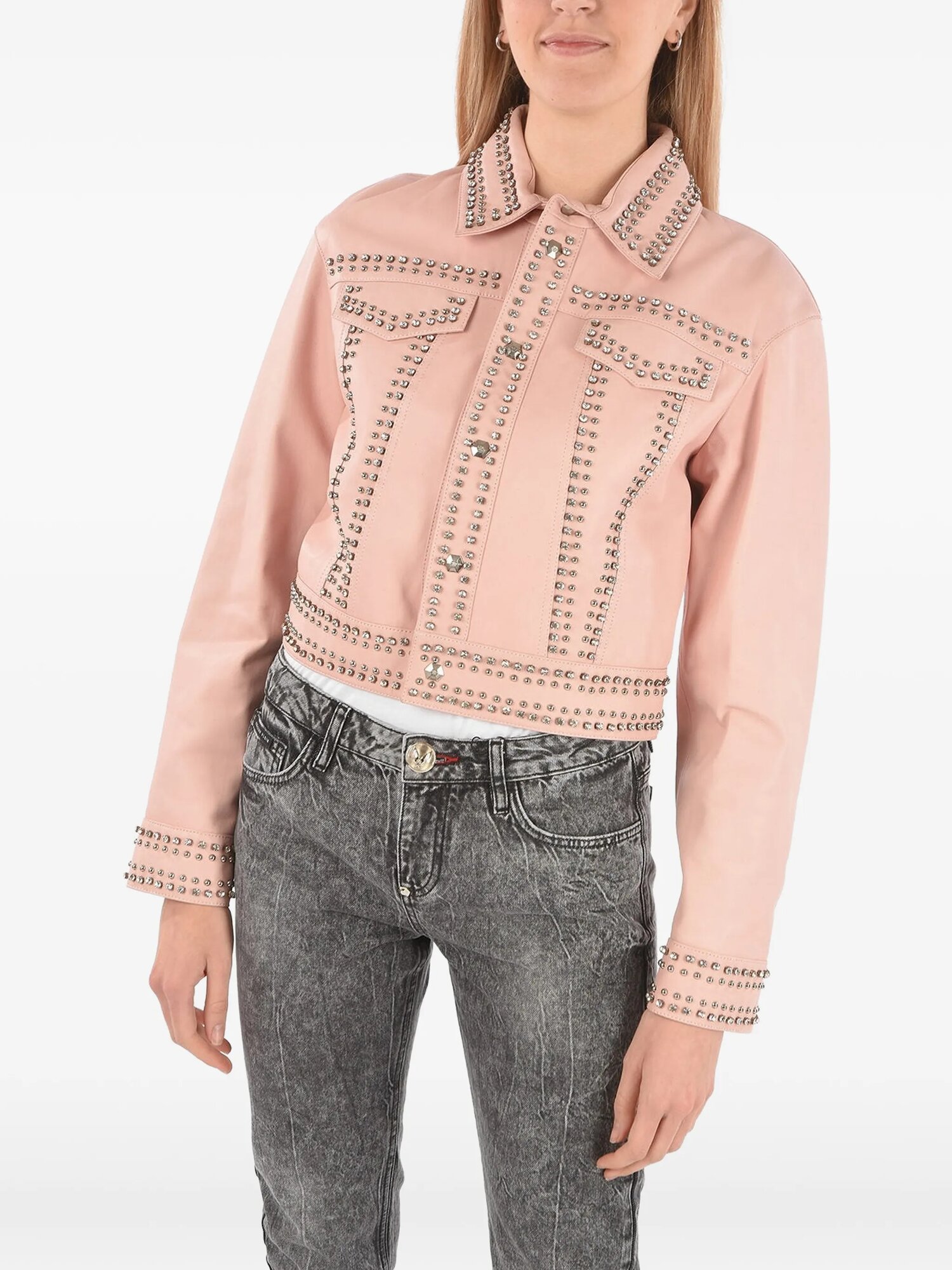 Куртка Crystal-embellished leather jacket