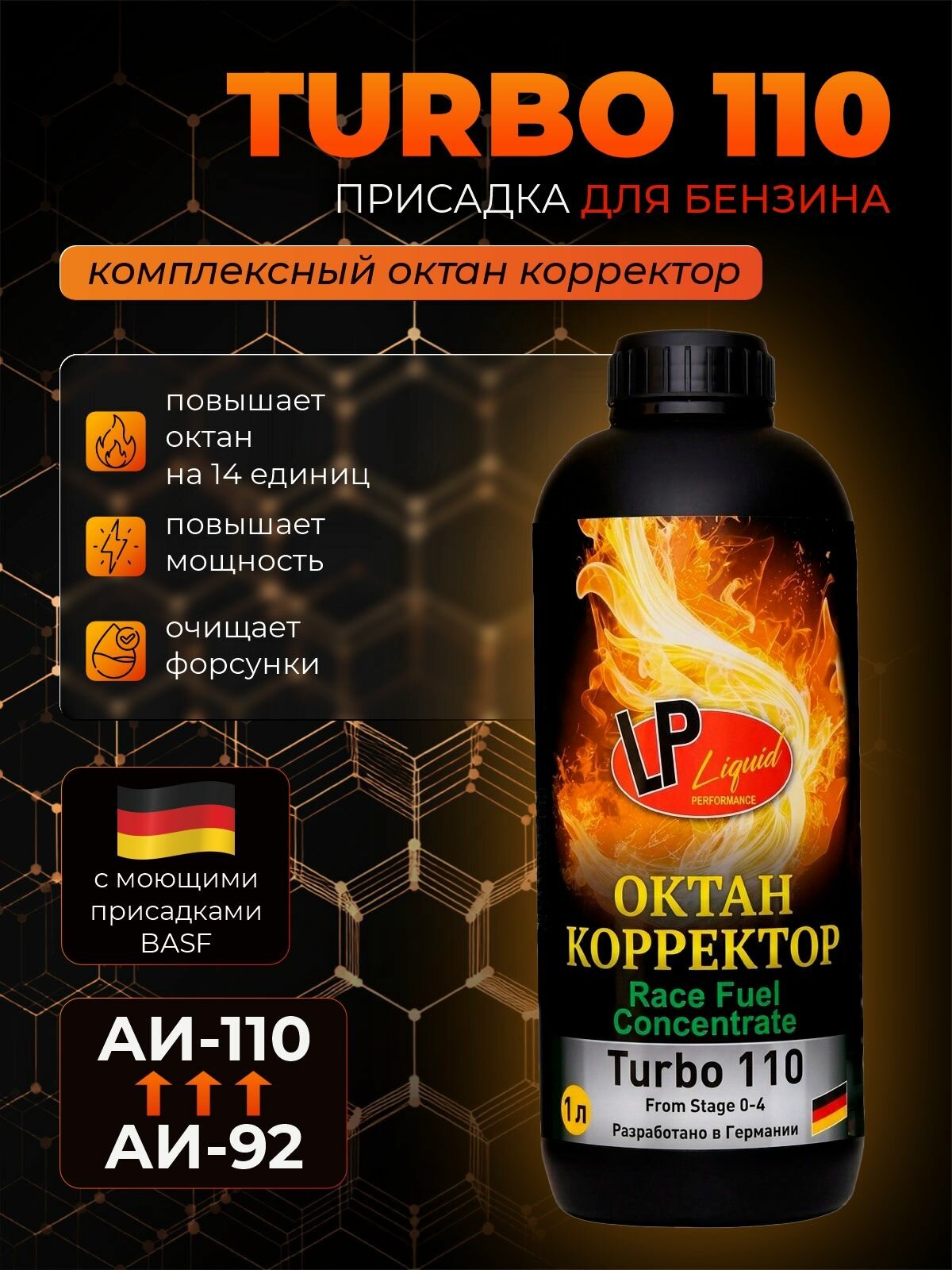 TURBO 110 промышленный Октан корректор 1л для повышения октанового числа топливная присадка