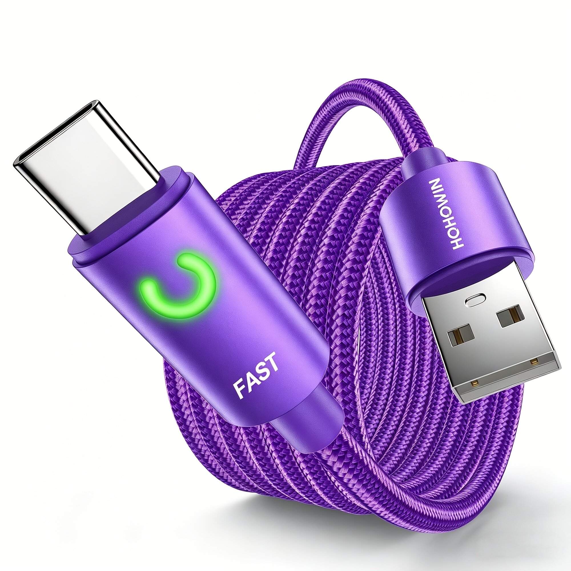 Кабель USB Type-C для быстрой зарядки, совместимый с iPhone 15/16/17, Samsung, Google, LG, OnePlus, Xiaomi и другими, 2 м, фиолетовый