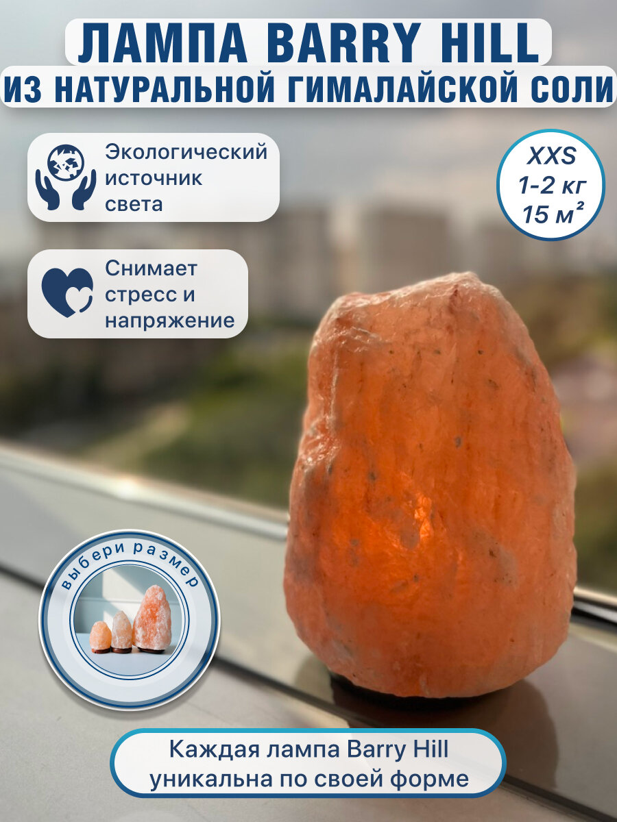 Настольная лампа солевая из гималайской соли соляная ночник в розетку детский Barry Скала