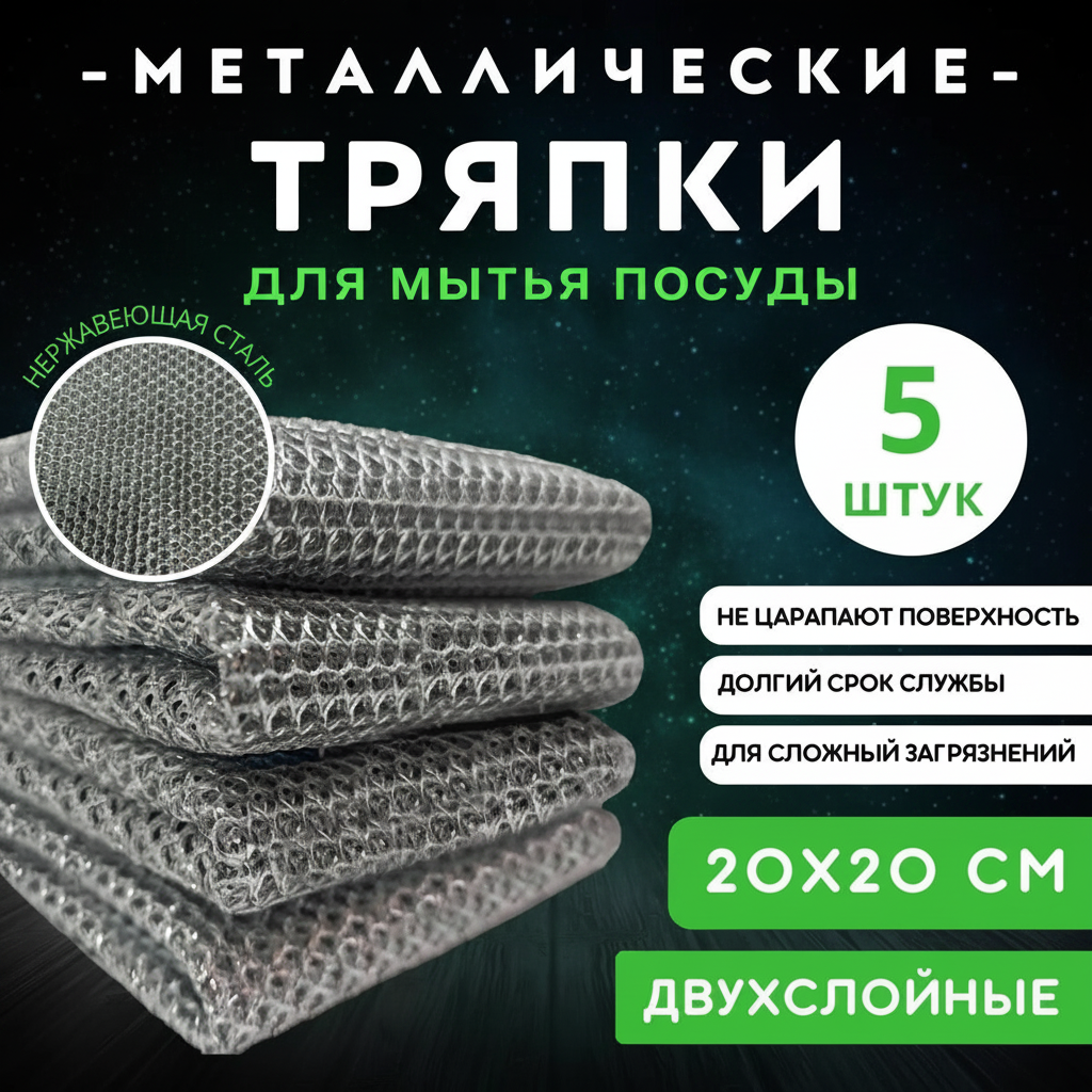 Металлическая сетка узелковая двухслойная 5 штук эффективное удаление жира и нагара