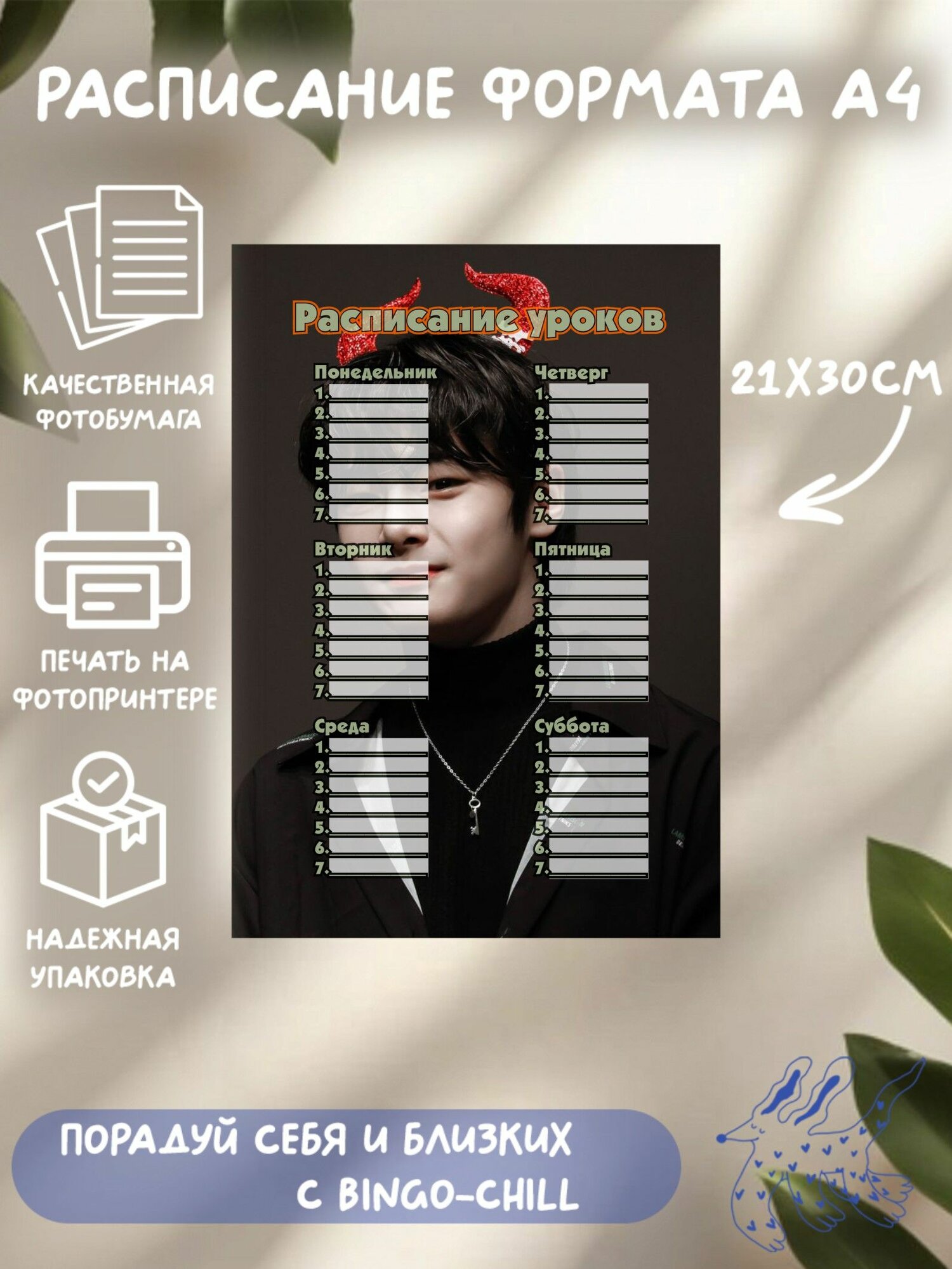 Расписание уроков формата А4, с принтом "Stray Kids"