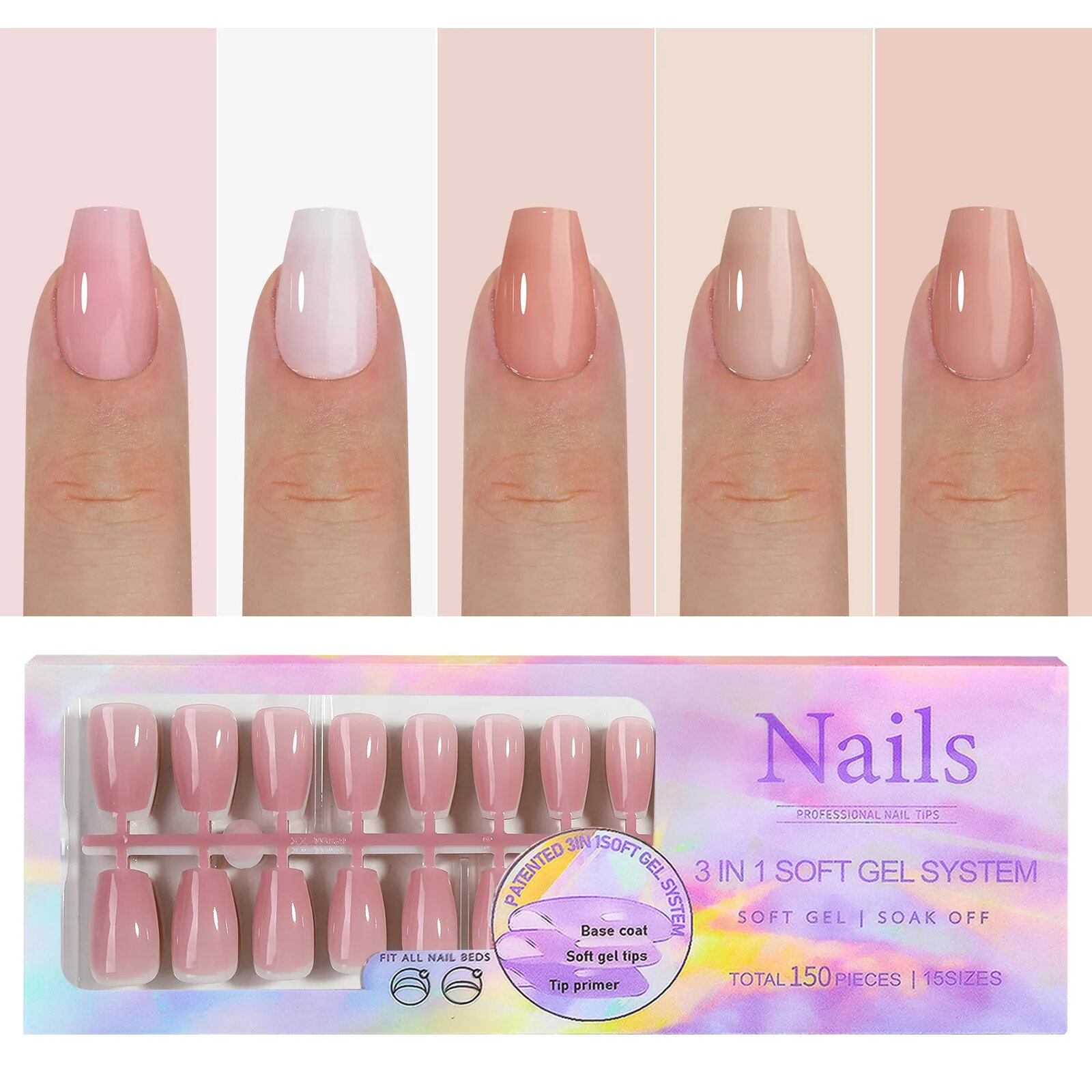 Накладные ногти Misscheering, 150шт, 02 Nude Color, градиент