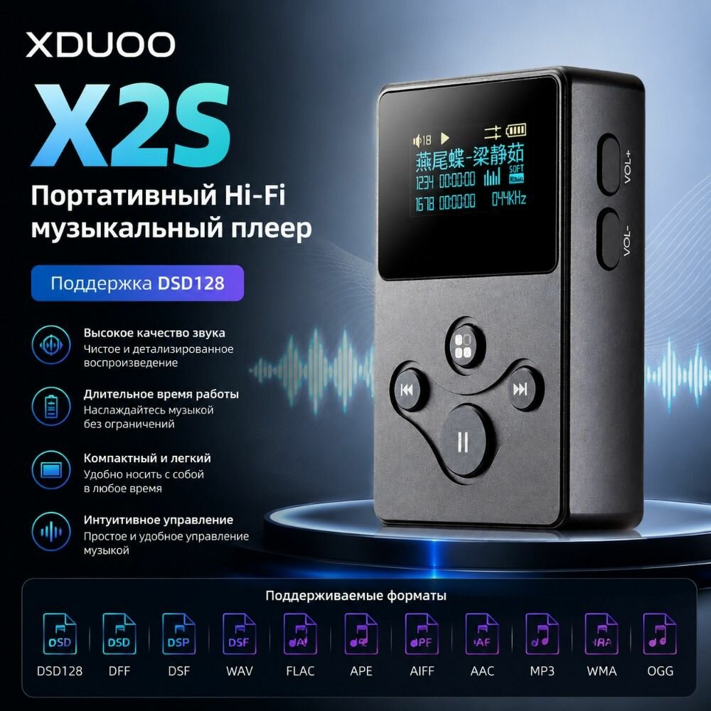 XDUOO X2S Mp3 Плеер Hi-Res Lossless DSD128 Hi-Fi Без Потерь