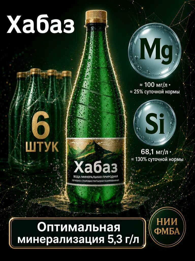 Минеральная вода "Хабаз", с магнием, кремнием, ПЭТ, 1 л, 6 штук