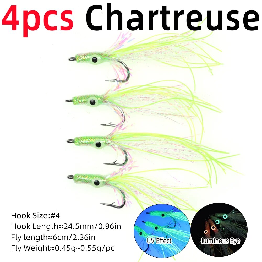 Светящиеся 3D приманки для рыбалки 4 шт. 4pcs Chartreuse