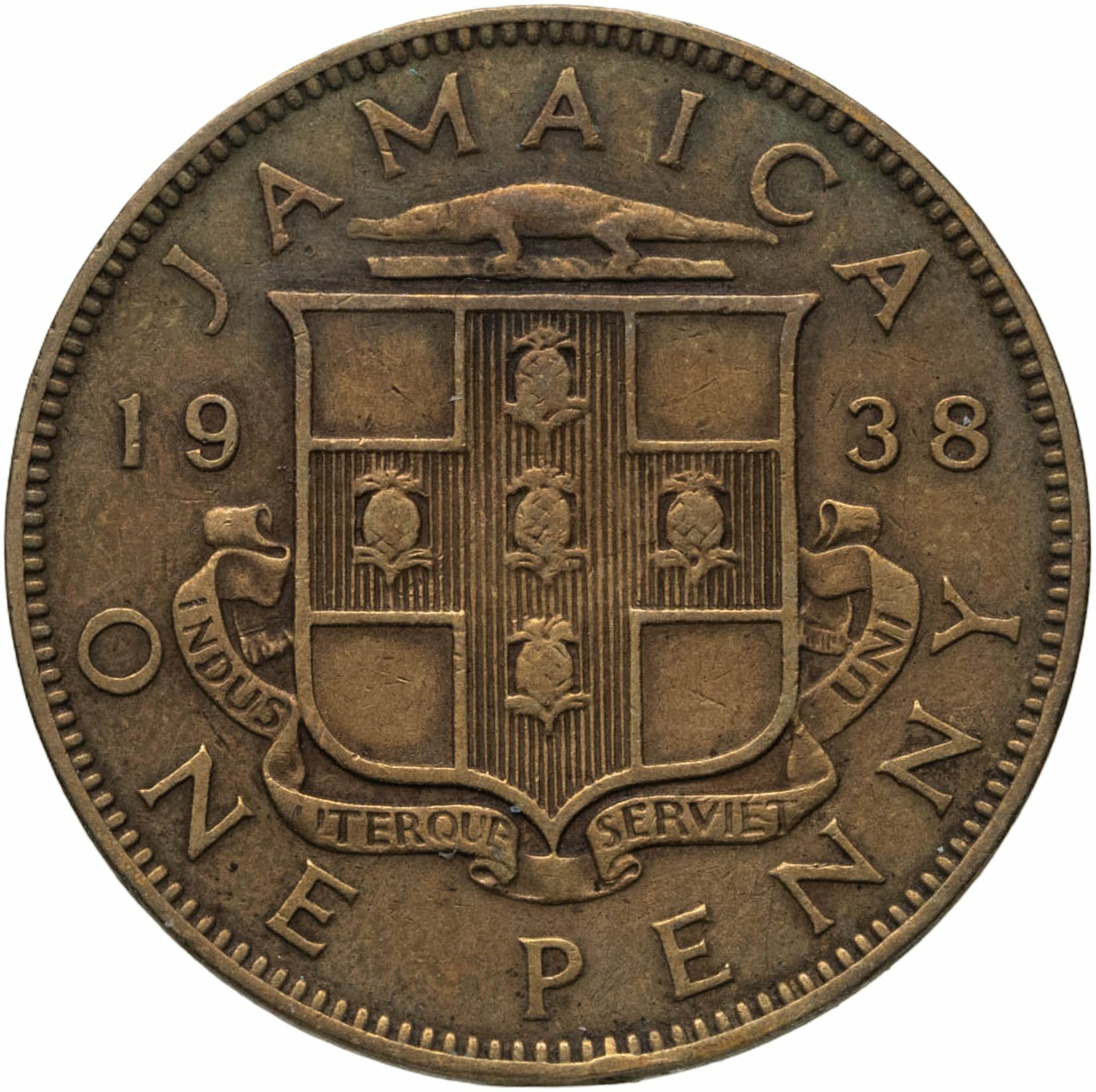 Ямайка 1 пенни penny 1938, Латунь, в сохранности VF