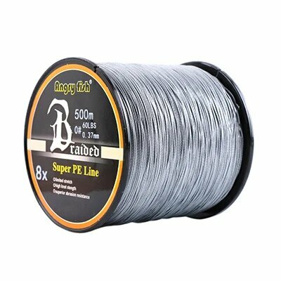 Angryfish плетенная рыболовная леска 500 м 8 цветов Серый, 0.15MM-18LB, Light Gery