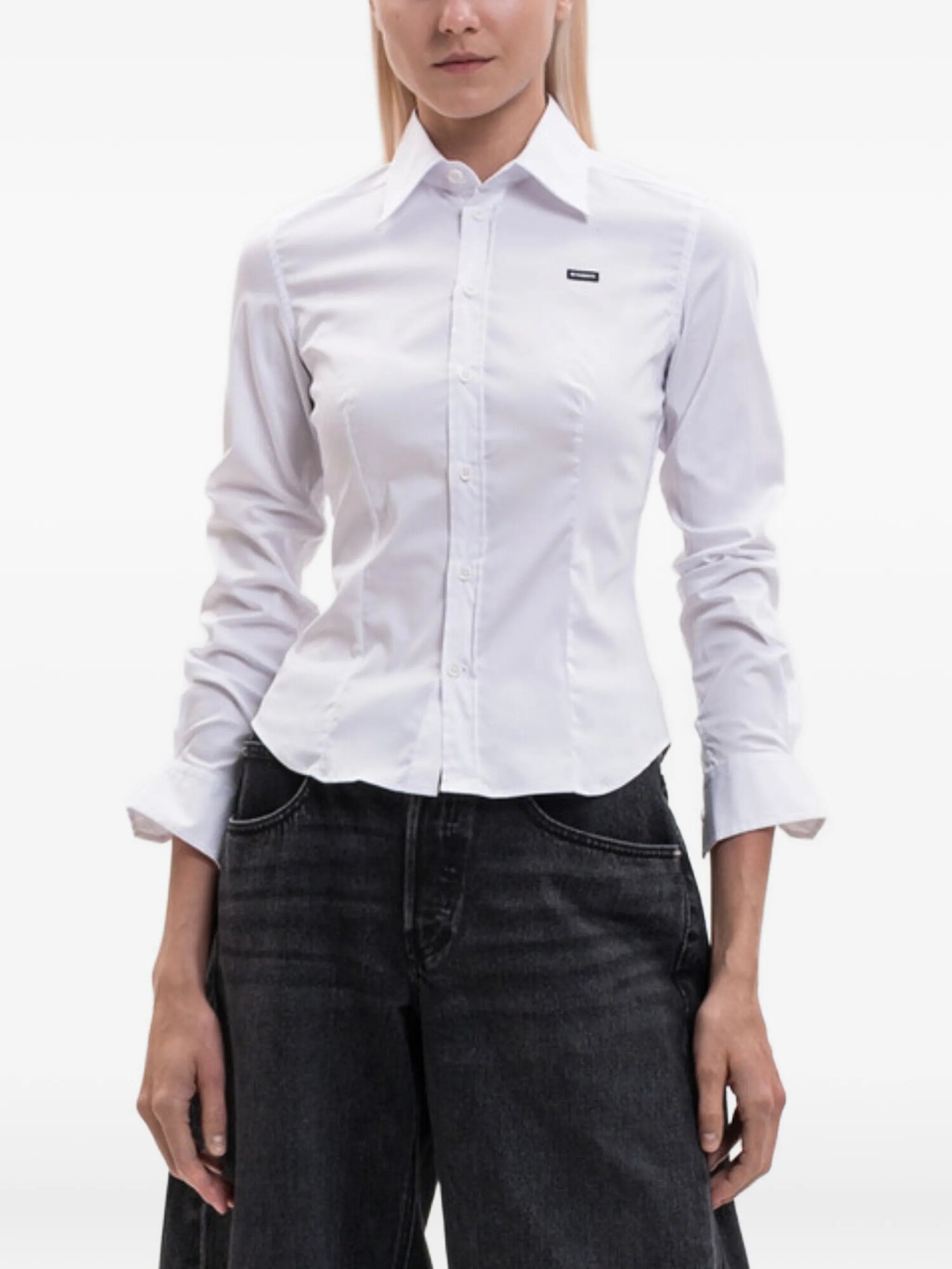 Рубашка Vetements Logo-patch button-up shirt, размер 42, бежевый/белый — фото 1