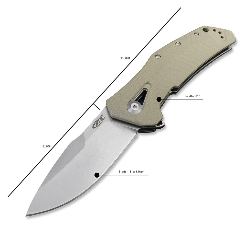 Складной нож Zero Tolerance 0308 Manual KVT с откидным механизмом, лезвие 3.75" из стали 8Cr13Mov, рукоять G10, портативный инструмент для выживания в джунглях.