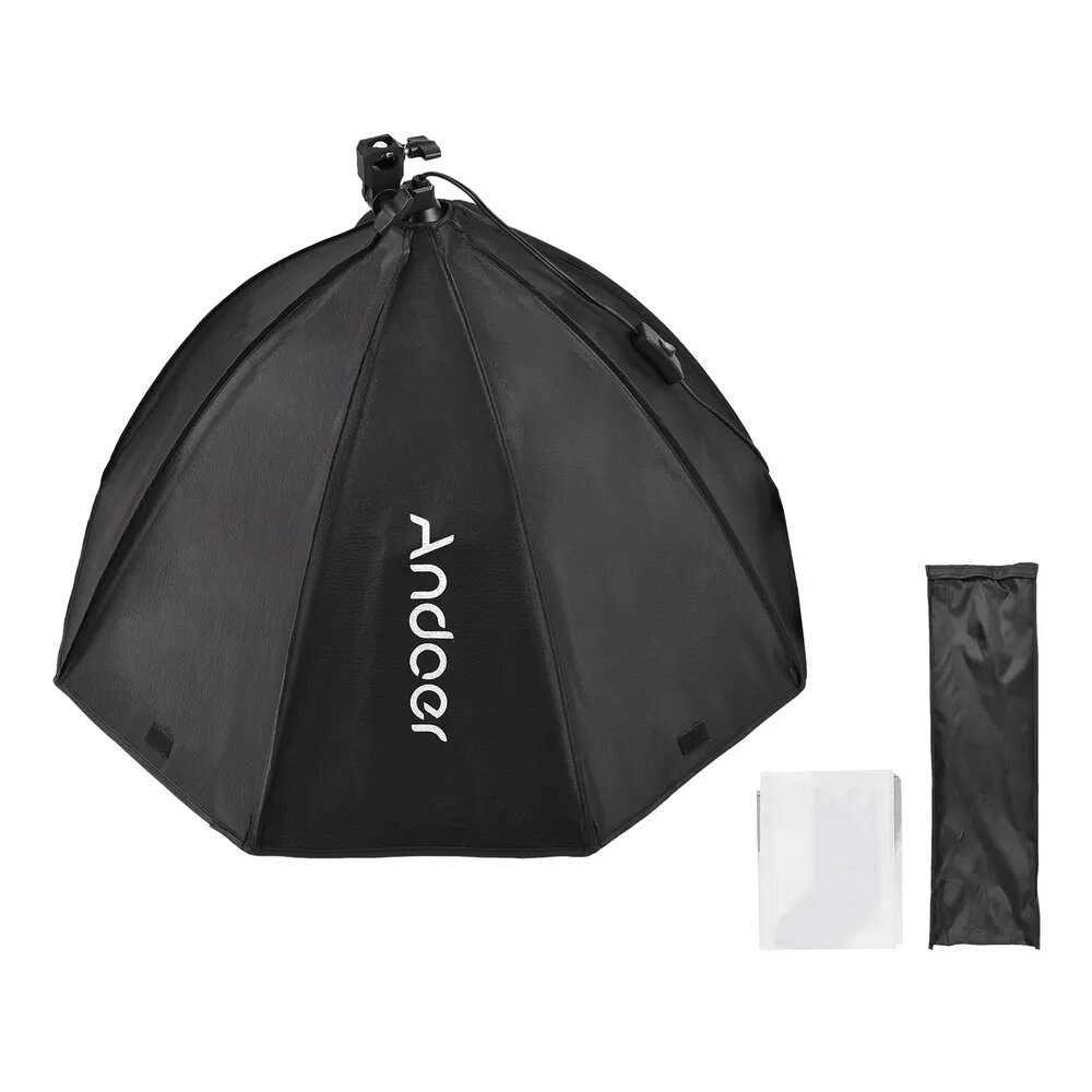 Софтбокс Andoer Octagon 70 см/28 дюймов с гнездом E27, съемным рассеивателем, сумкой для переноски, студийной портретной предметной фотосъемки, прямой трансляции