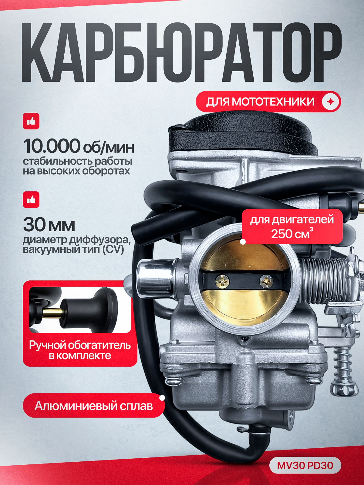 Карбюратор Svendsen MV30, для мотоцикла, алюминиевый сплав, хром