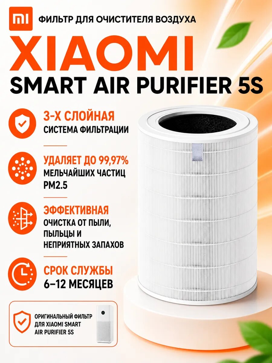 Фильтр для Xiaomi Smart Air Purifier 5S, антибактериальный, угольный
