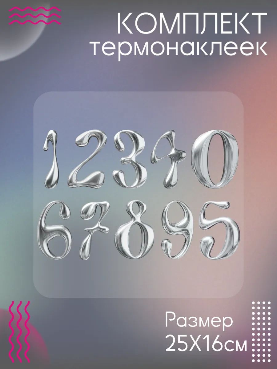 Комплект термонаклеек для одежды цифры металл