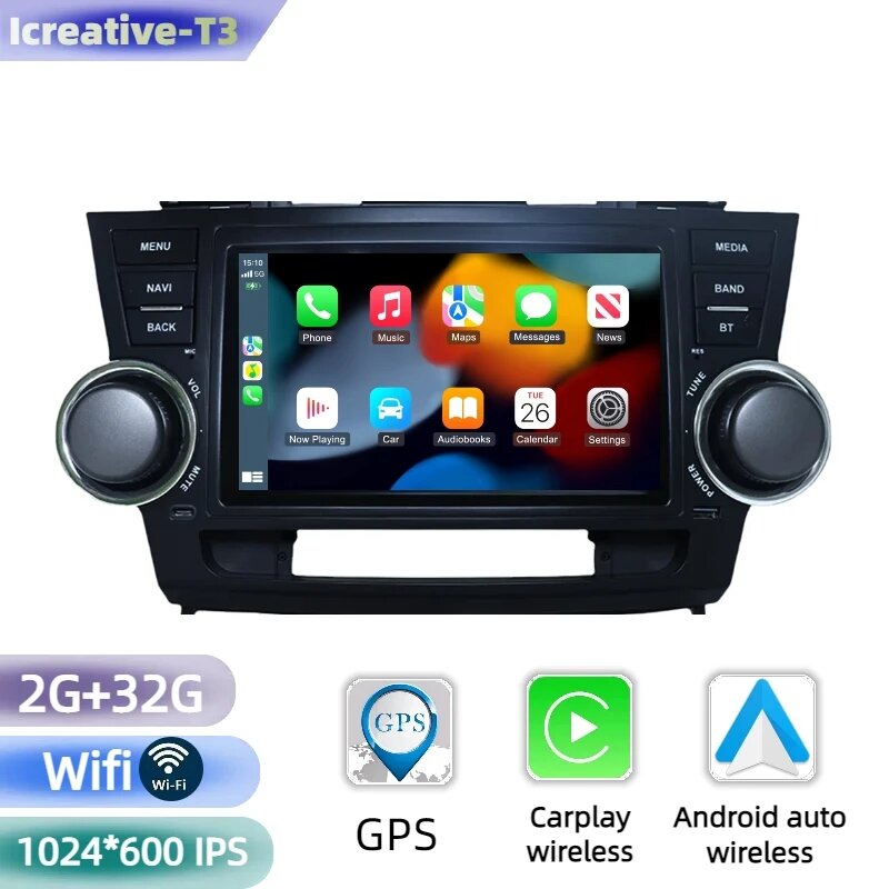 Автомагнитола Android для Toyota Highlander 2 XU40 2007-2013, 2G 32G, GPS, Carplay, Android
