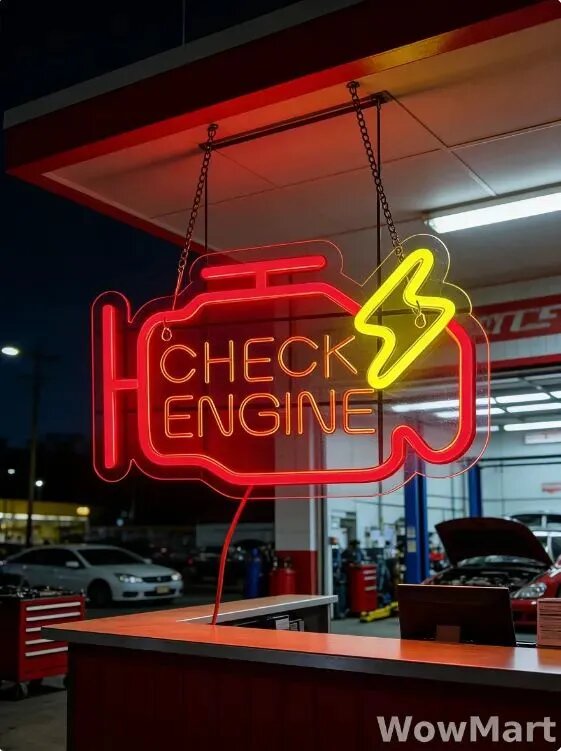 Настенная неоновая вывеска: индикатор неисправности двигателя, светодиодная подсветка, подходит для автомобильных мастерских и гаражей