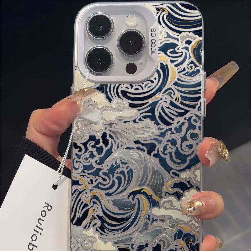 Чехол на Айфон 13 Про / iPhone 13 Pro белый с принтом Волны силиконовый ударопрочный