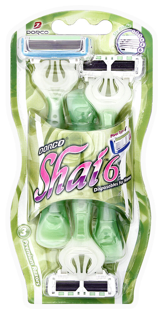 Dorco Бритвы одноразовые SHAI6 Vanilla, 6-лезвийные, плавающая головка, увл. полоса (3 станка)