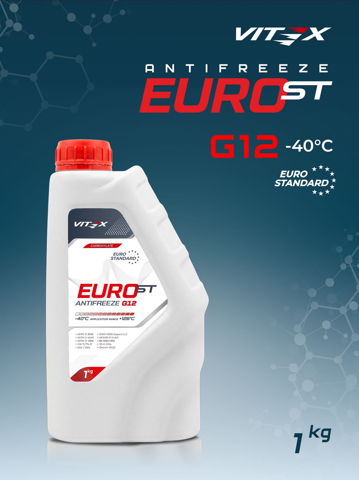 Антифриз красный карбоксилатный VITEX Euro ST G12, -40, охлаждающая жидкость для автомобиля, 1кг