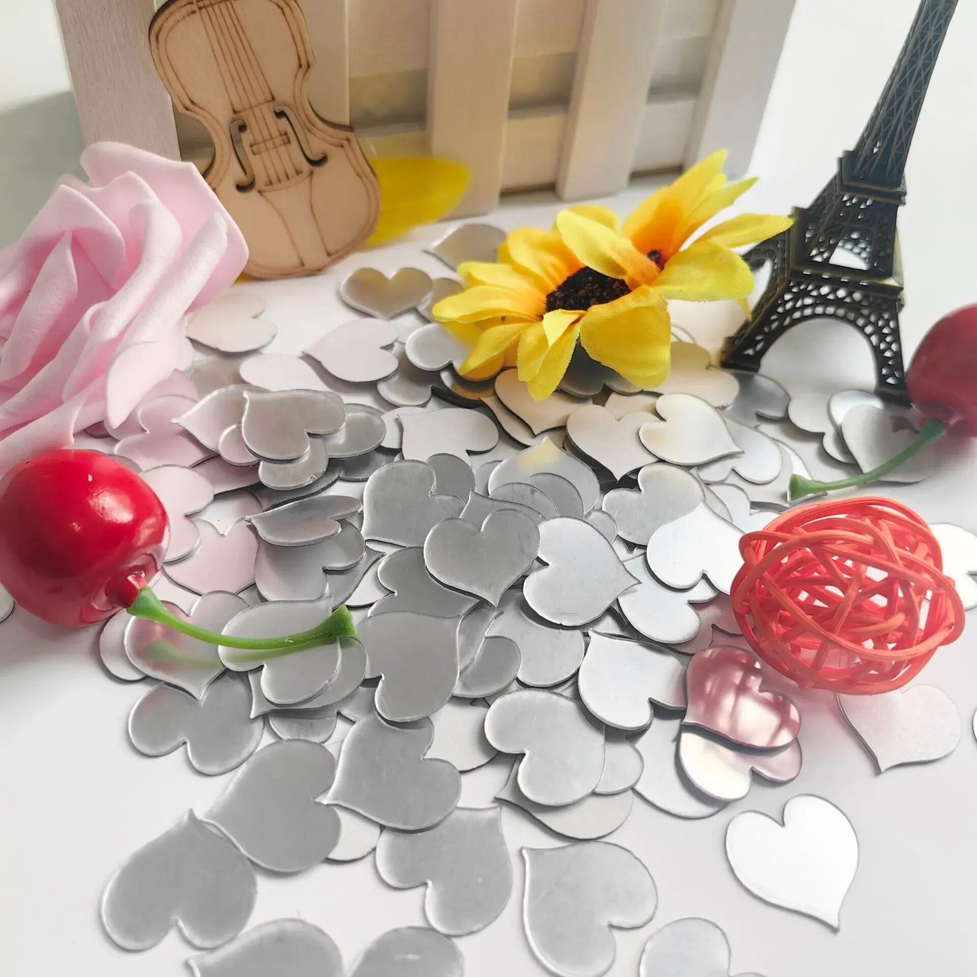 Зеркальные наклейки на стену Акрил 50 шт. Серебряный, 5cm(50pcs), Silver Heart