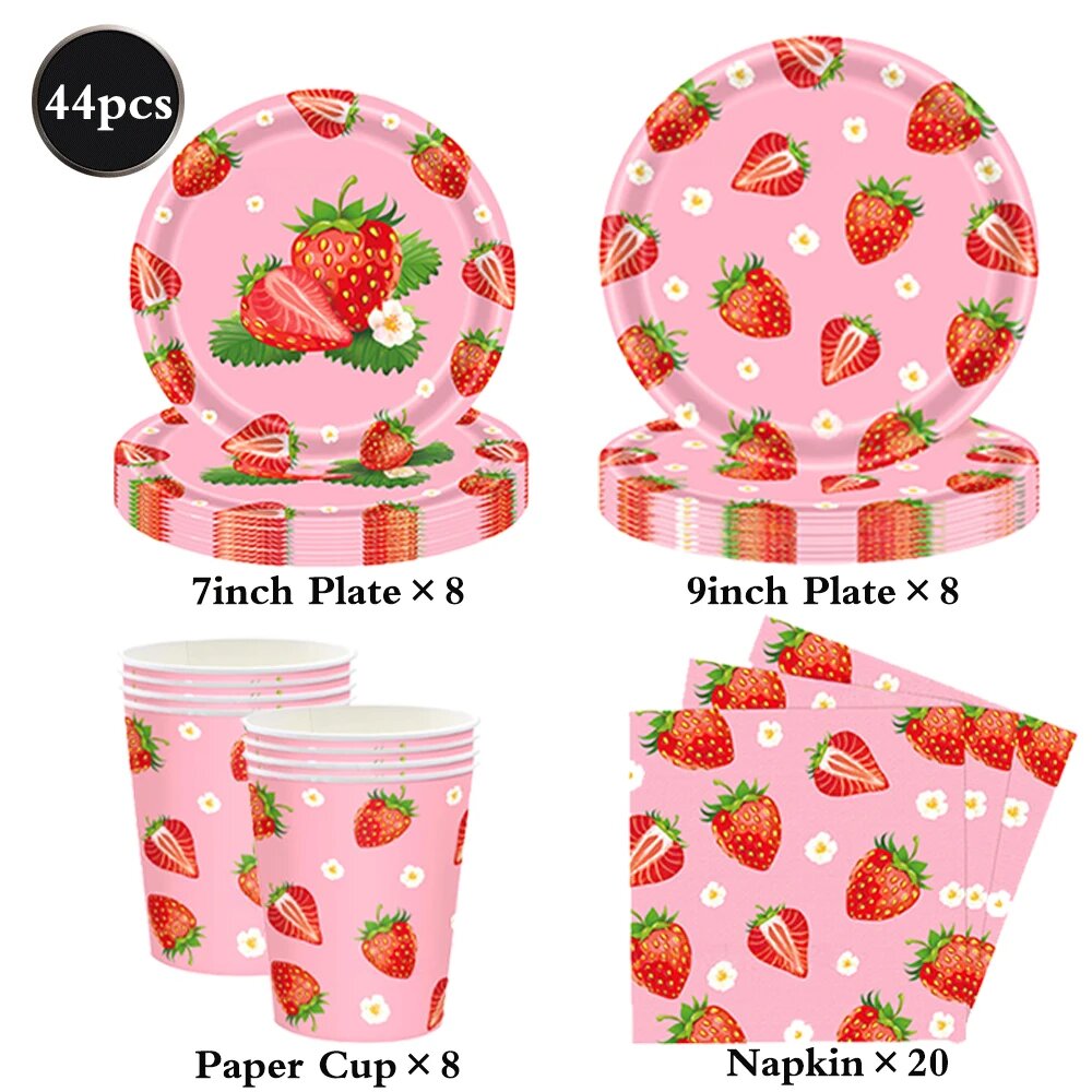 Набор для вечеринки "Клубника" EsenTroye Розовый, Tableware Set 44pcs