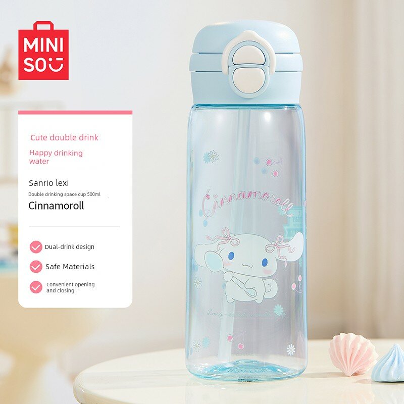 Бутылка для воды MINISO Sanrio с соломинкой, из тритана, милая, для девочек, с двумя способами питья, космическая