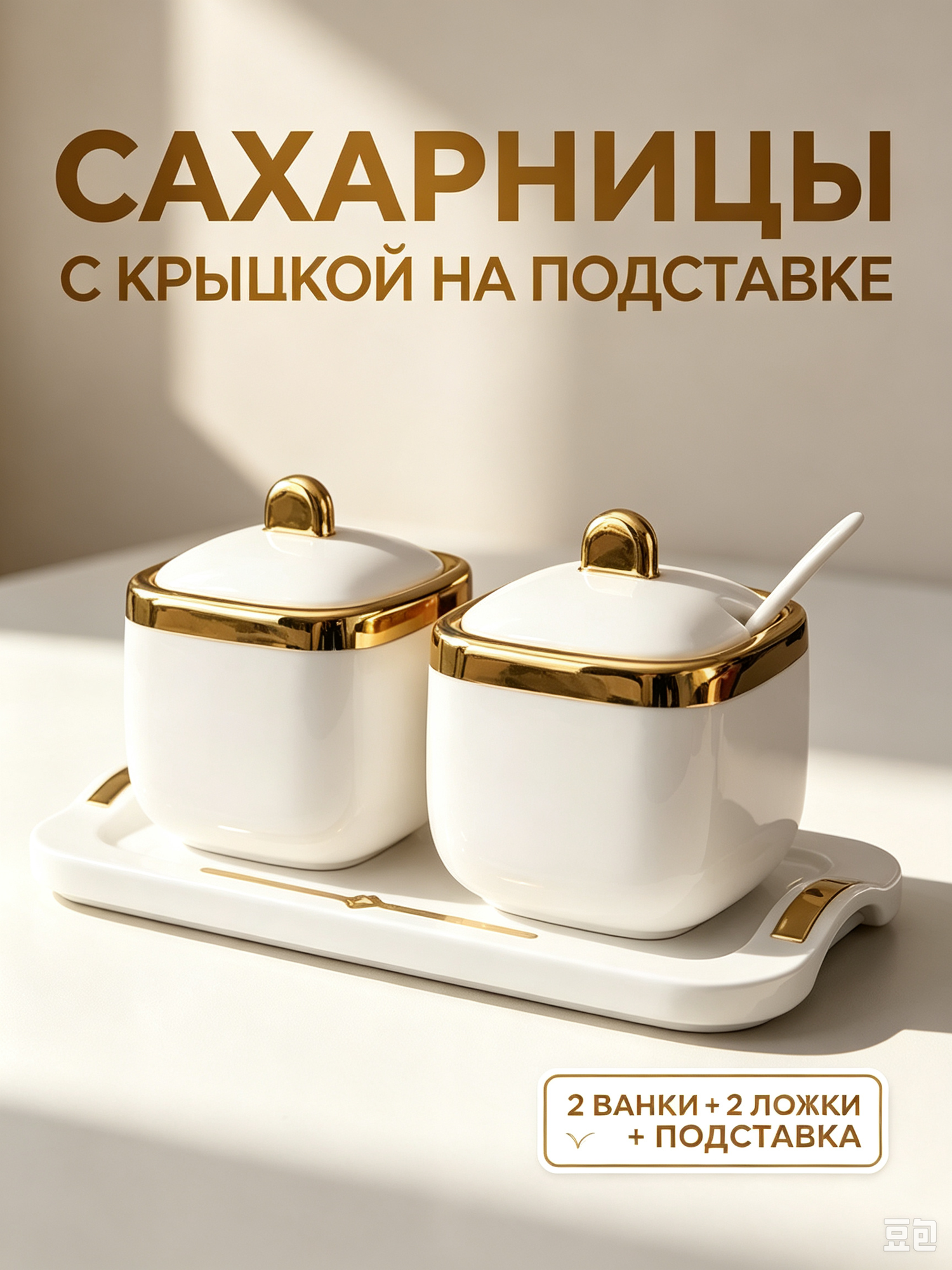 Набор сахарница и солонка на подставке с ложкой и крышкой 2 шт Conflate