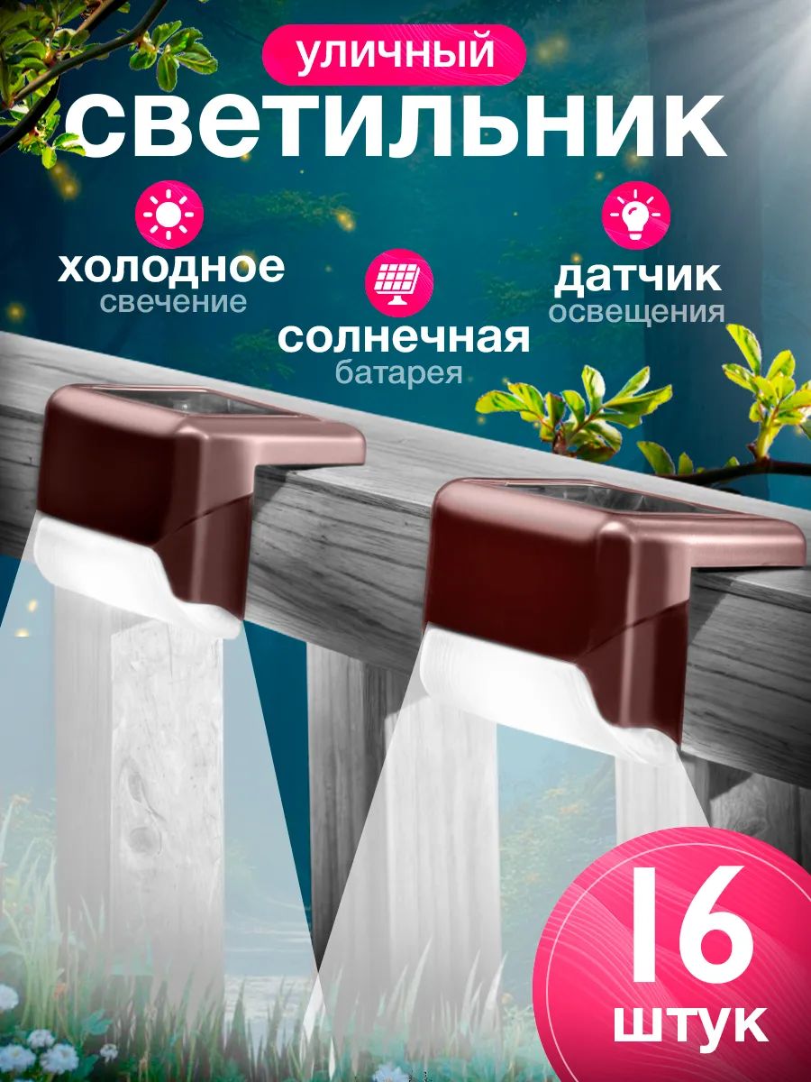 Светильник садовый на солнечной батарее угловой на забор лестницу