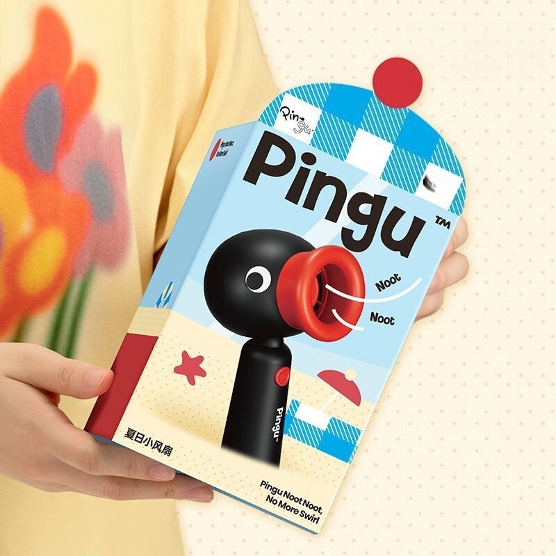 Мини-вентилятор Pingu на шею, портативный USB, кабель, коробка, наклейки, 16.7x10 см, компактный летний кулер для детей
