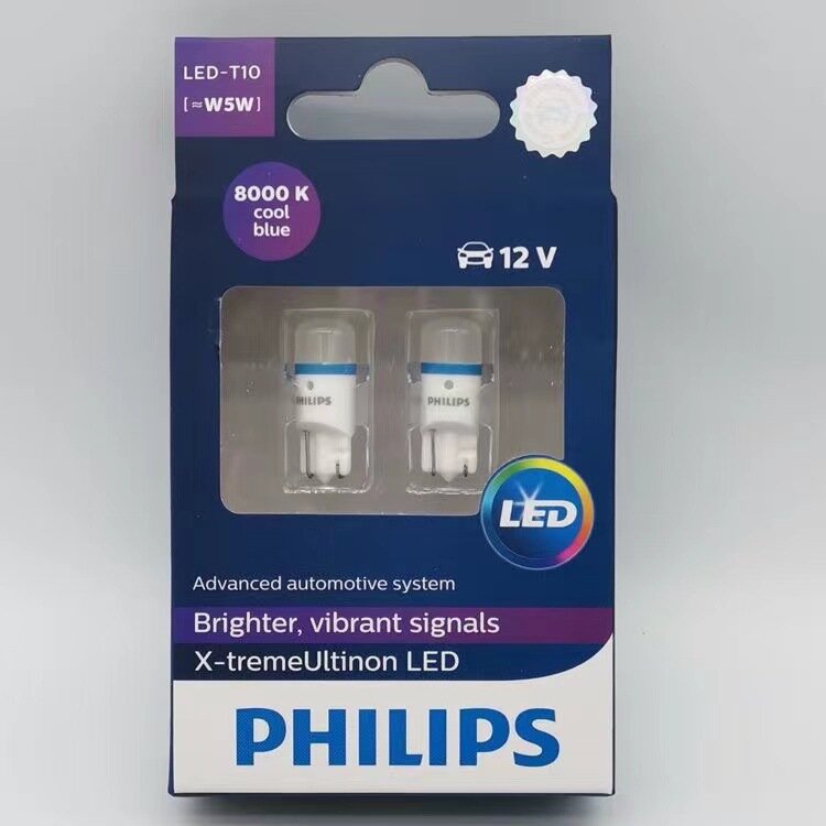Philips XU Series T10 LED лампа 50лм 8000К холодный белый керамический для автомобильной внутренней лампы
