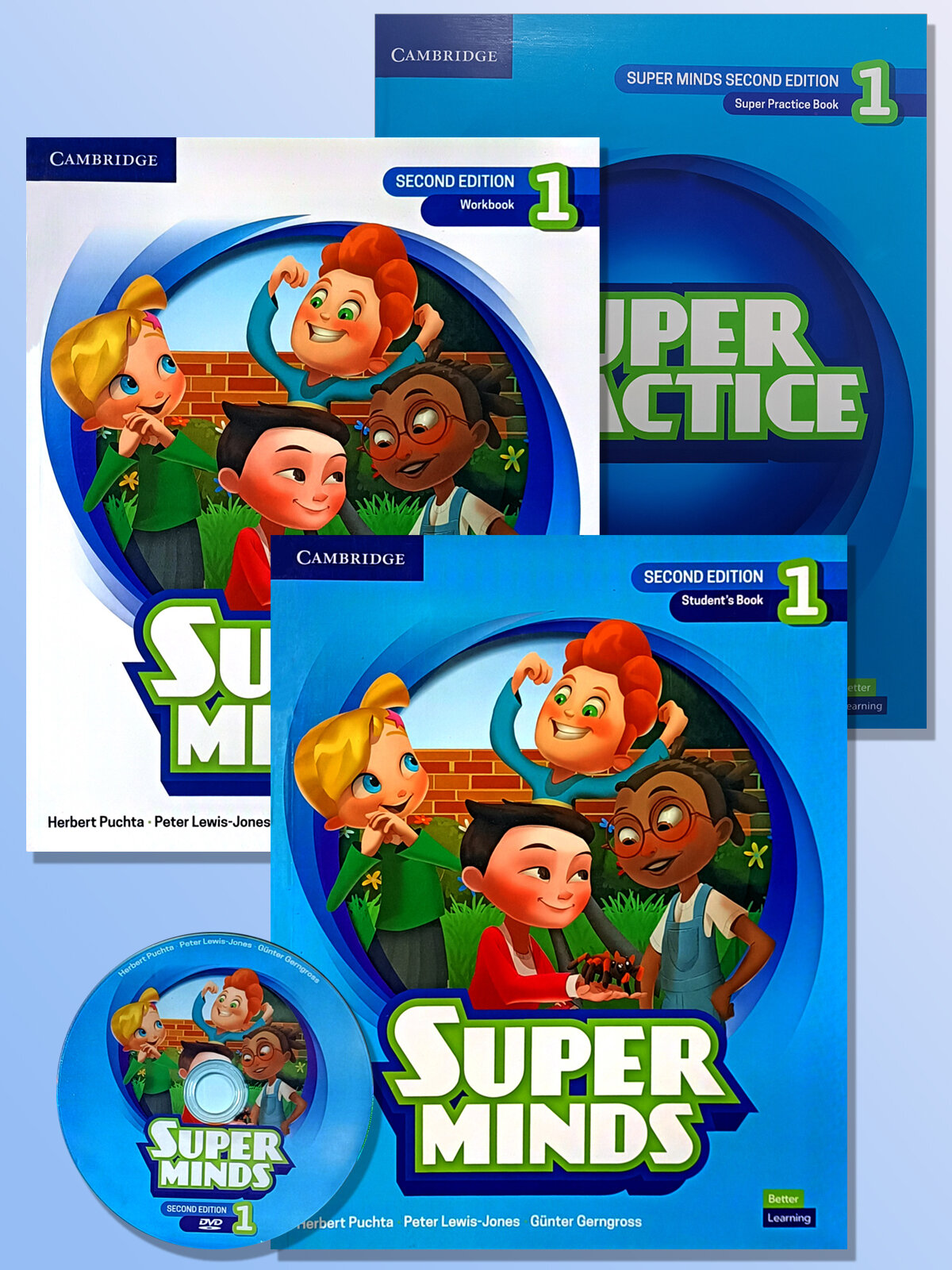 Super Minds 1 + Super Practice 1 second edition, комплект учебник, рабочая тетрадь, грамматика, диск