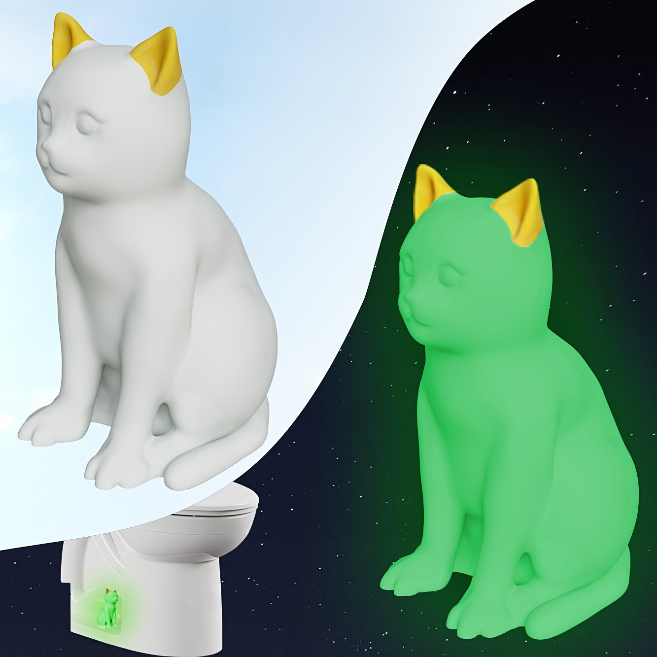 Заглушки болтов для унитаза, 2 шт, высокие, в форме кота, белые, светящиеся в темноте (зеленые)