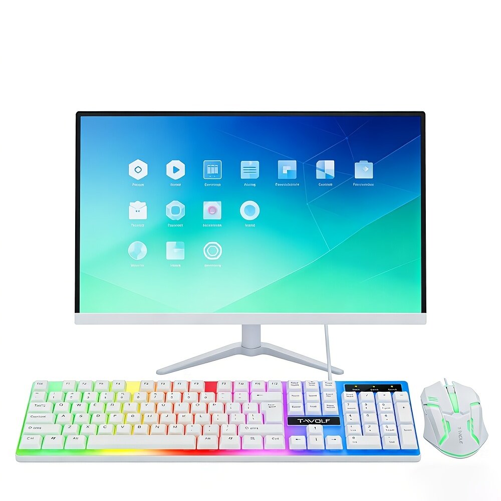 Белый проводной комплект клавиатуры и мыши с RGB подсветкой для игр и офиса, 2 шт.