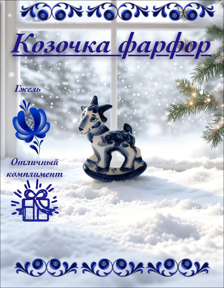 Коза фарфоровая гжель, ручная роспись