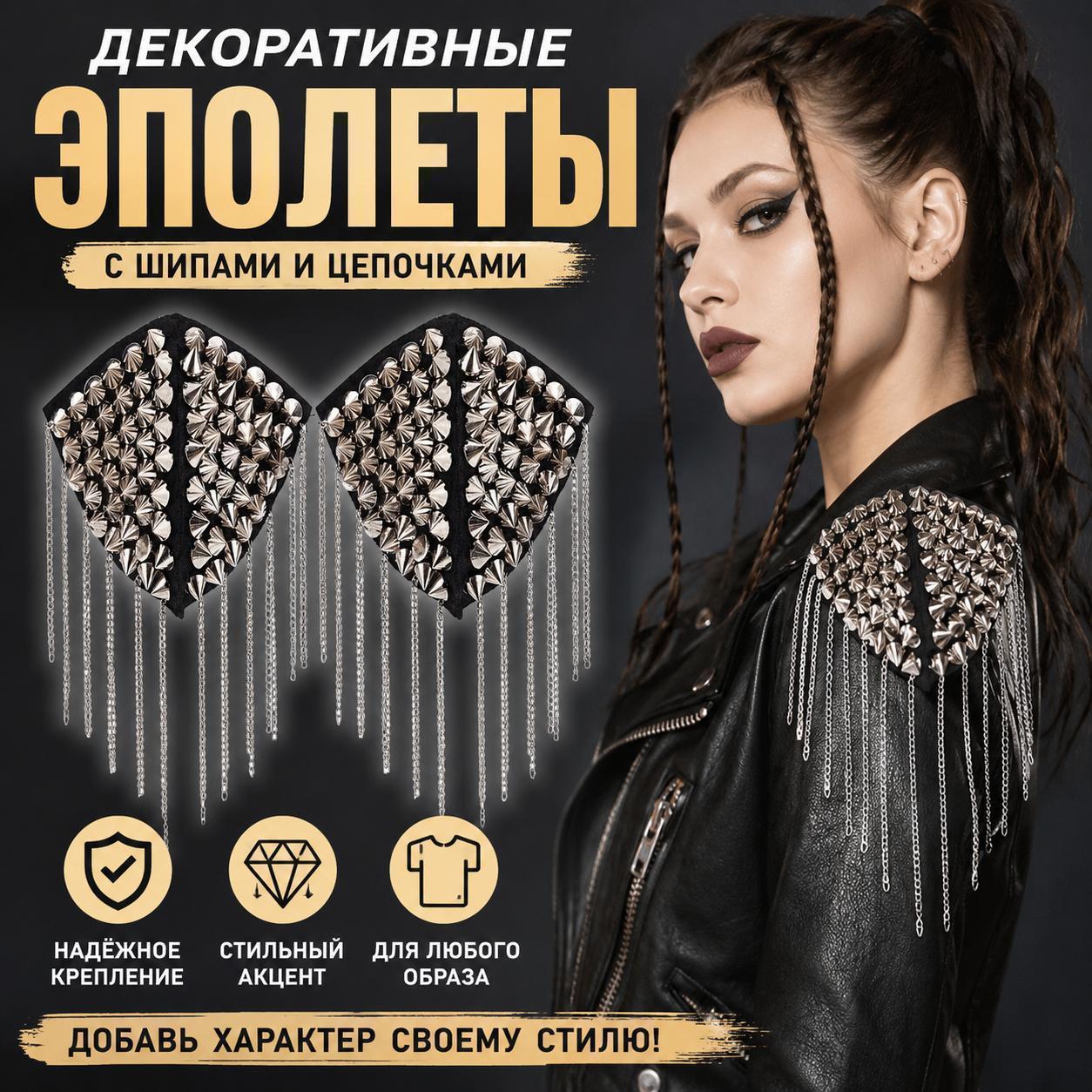 Декоративные эполеты с металлическими шипами и цепочками для одежды, панк-рок аксессуар на плечи, 2 шт.