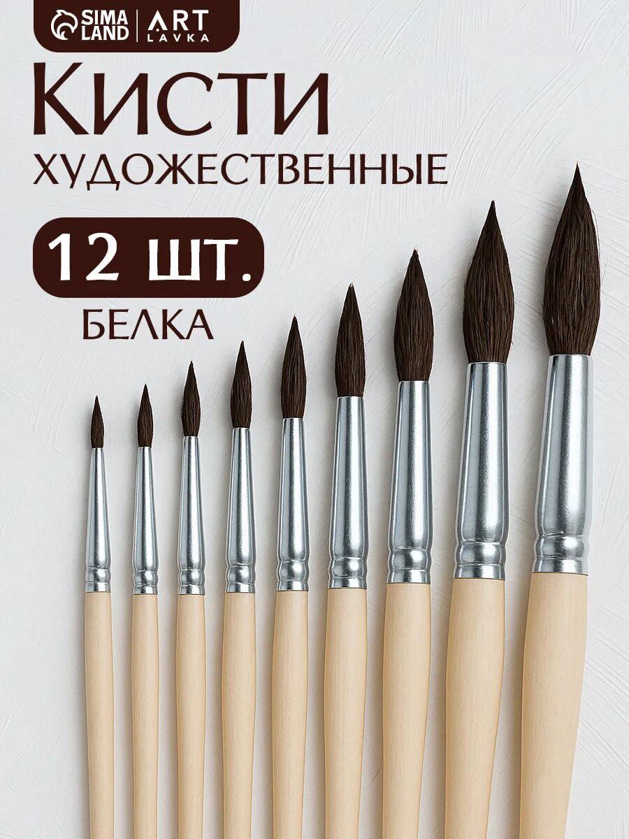 Набор кистей, белка «Живу ради искусства» 12 шт, для рисования
