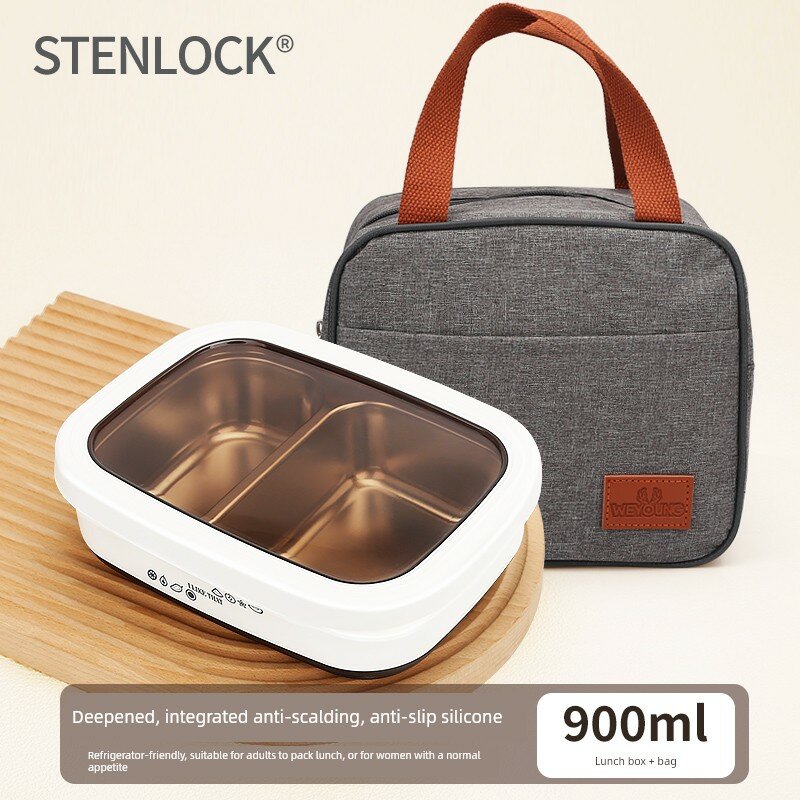 Нержавеющая сталь односекционная обеденная коробка 900 мл, безопасная для микроволновки, герметичная с сумкой для