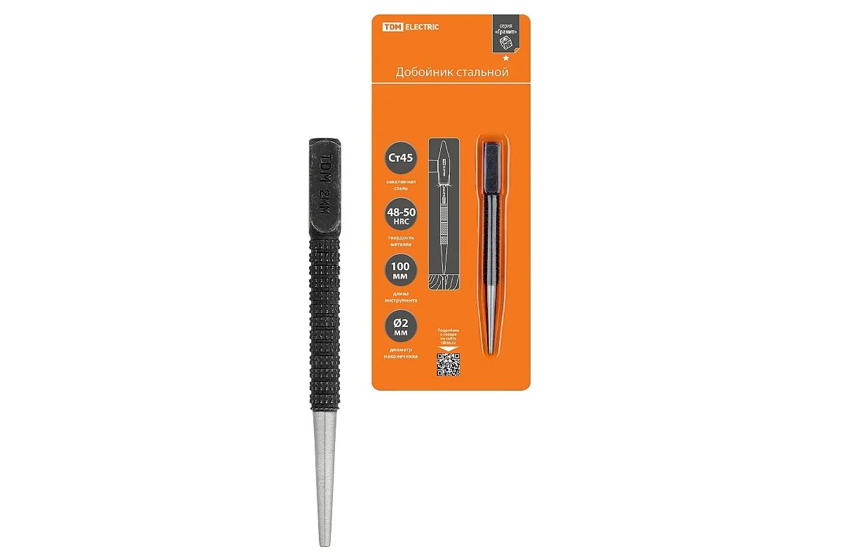 TDM ELECTRIC Добойник ?2 мм, длина 100 мм, углеродистая сталь, блистер Гранит TDM SQ1022-0601
