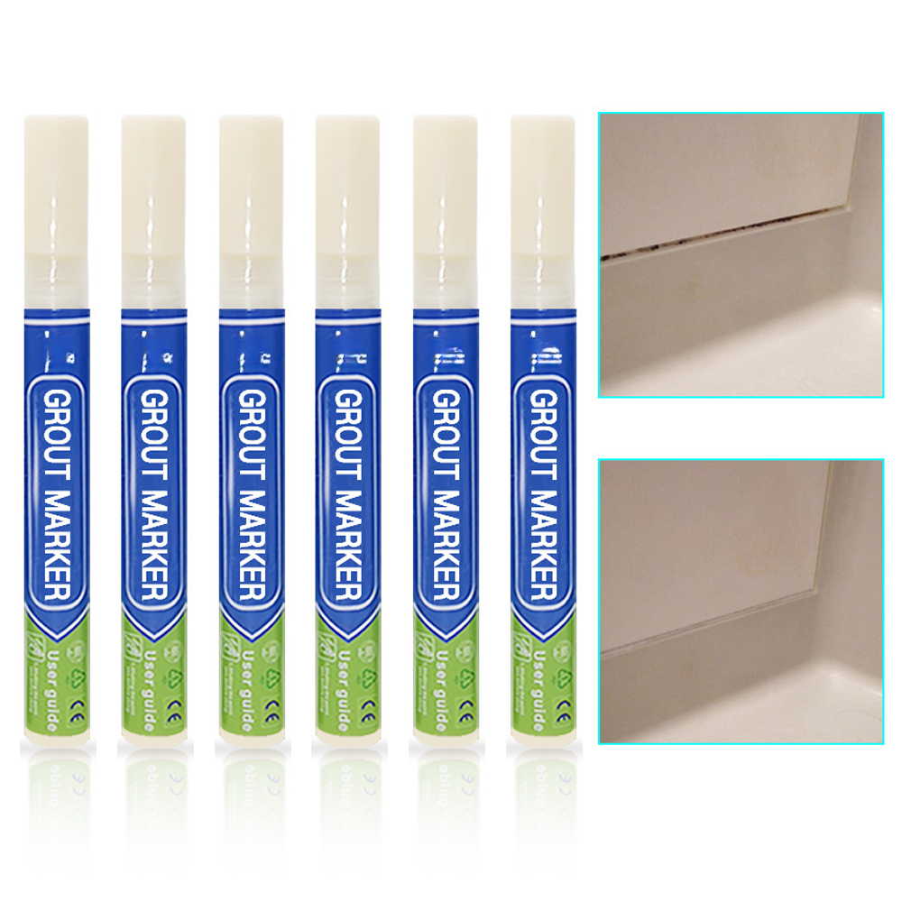 Набор ручек для реставрации клея между плитками 6 шт (бежевый) водонепроницаемый маркер для стеновых и половых плиток, узкий 2-5 мм с дополнительной наконечникой, длина 142 мм, диаметр 15 мм, толщина написания 3,0 мм, чернила водные, постоянные, упаковка